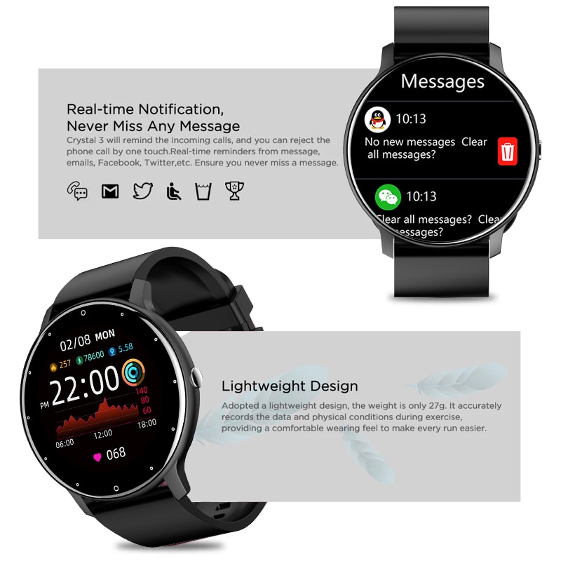LIGE 2021 New Smart Watch Men Full Touch Screen Sport Fitness Watch ...