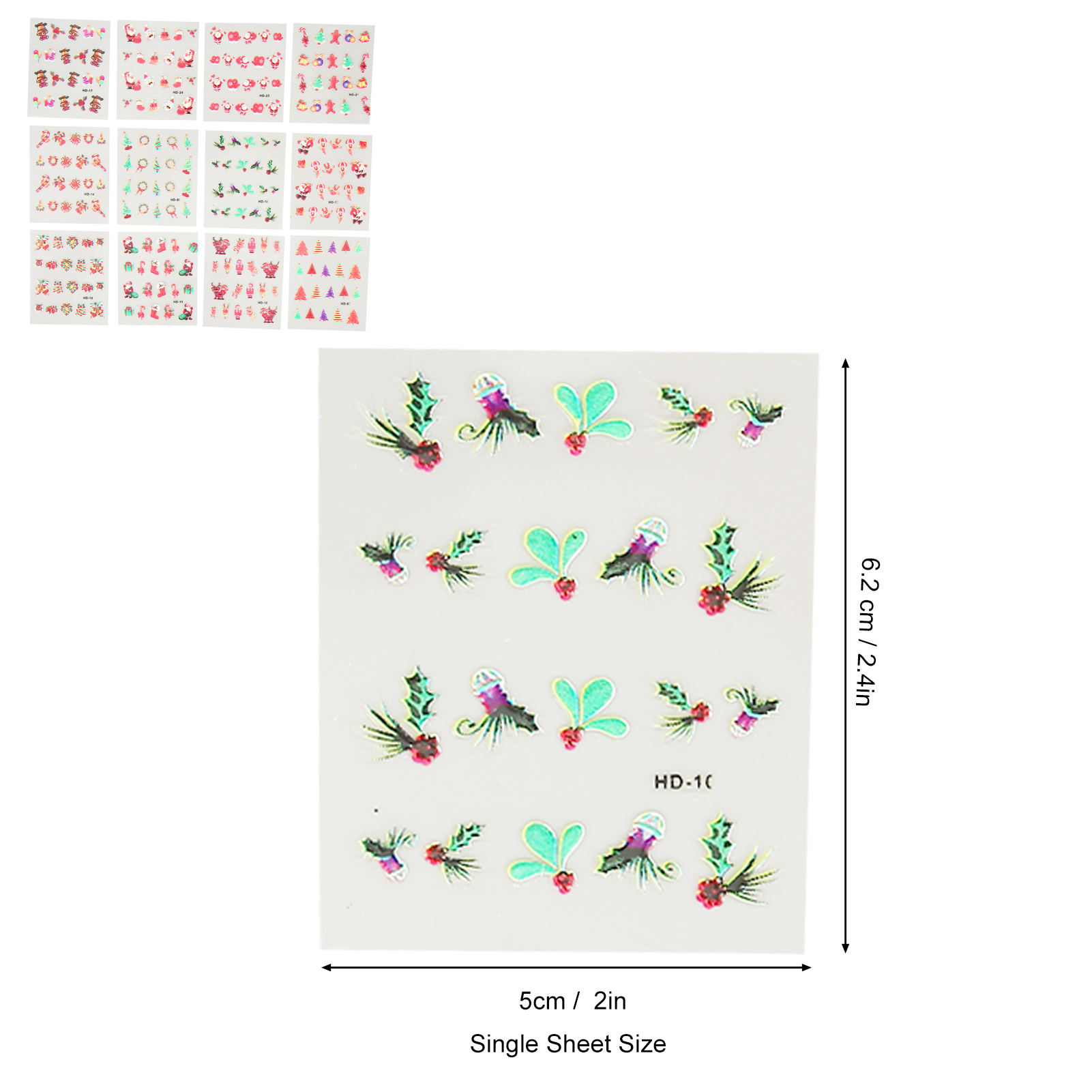 สติ๊กเกอร์ติดเล็บ 12 แผ่น Self Adhesive Christmas Tree Snowman Pattern ...