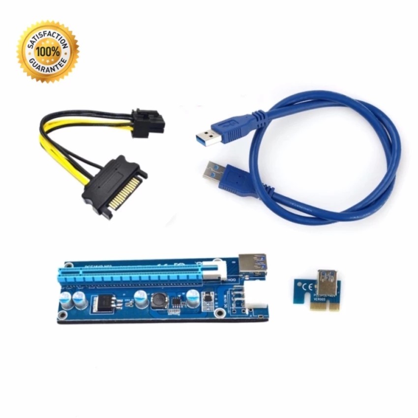 6Pin Cable PCIe PCI-E PCI Express Riser Card 1x to 16x USB 3.0 Data (2 ...