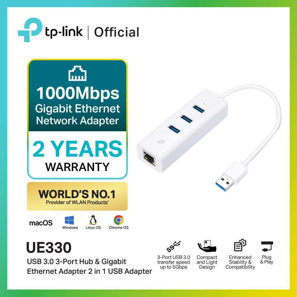 TP-Link UE330C (Type-C) UE330 (USB 3.0) 2 In 1 รองรับ USB 3.0 3-Port Hub Gigabit Ethernet ...