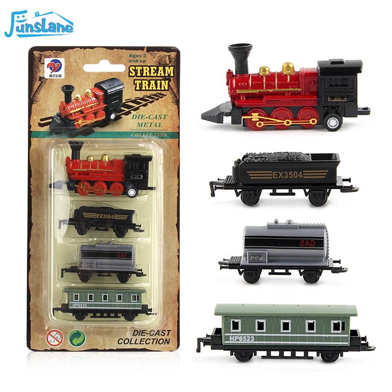 FunsLane 4pcs Children Alloy Simulation Steam Train Creative Mini Car ...