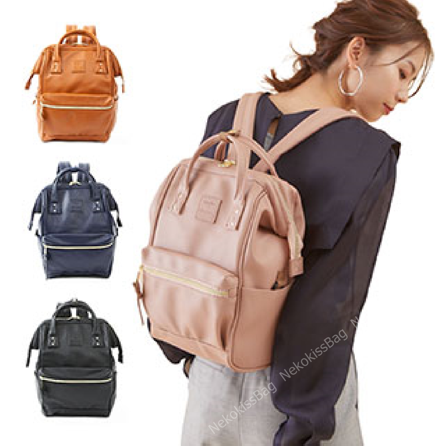 Nekokiss Anello แท้100 New PU Leather RETRO base backpack กระเป๋าเป้ ...