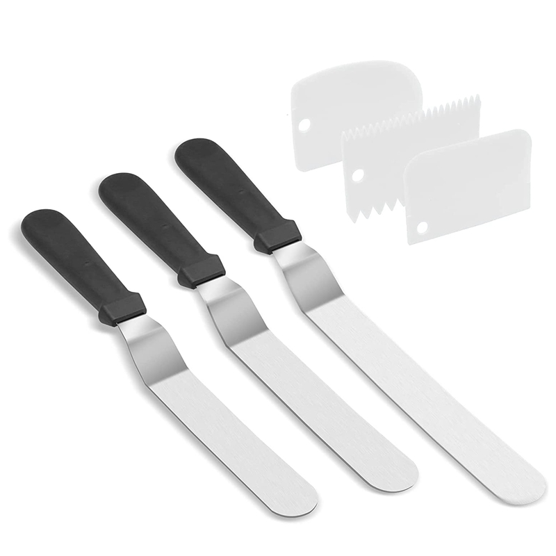 Angled Icing Spatula Set and 3 Packs Cake Scrapers Smoother, Stainless ...