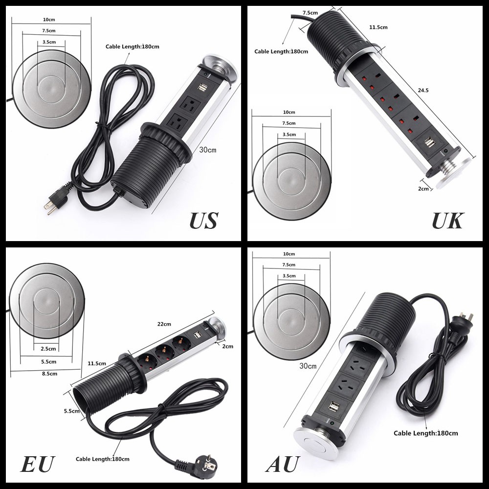 3 PLUG SOCKET 2 USB HOME TABLE US/EU/UK/AU PLUG HIDDEN POWER SOCKET ...