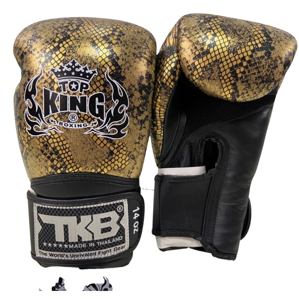 Top King Boxing Gloves Snake Black Gold (12,14,16 oz.) Sparring Muay ...
