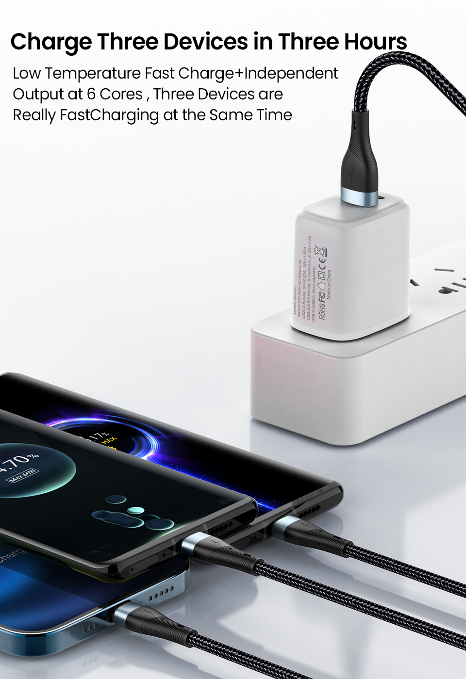 สายชาร์จเร็ว 3In1 100W 6A สาย USB 6A สาย Type C PD ชาร์จเร็ว สำหรับ Samsung S2220 S4 Xiaomi Mi ...