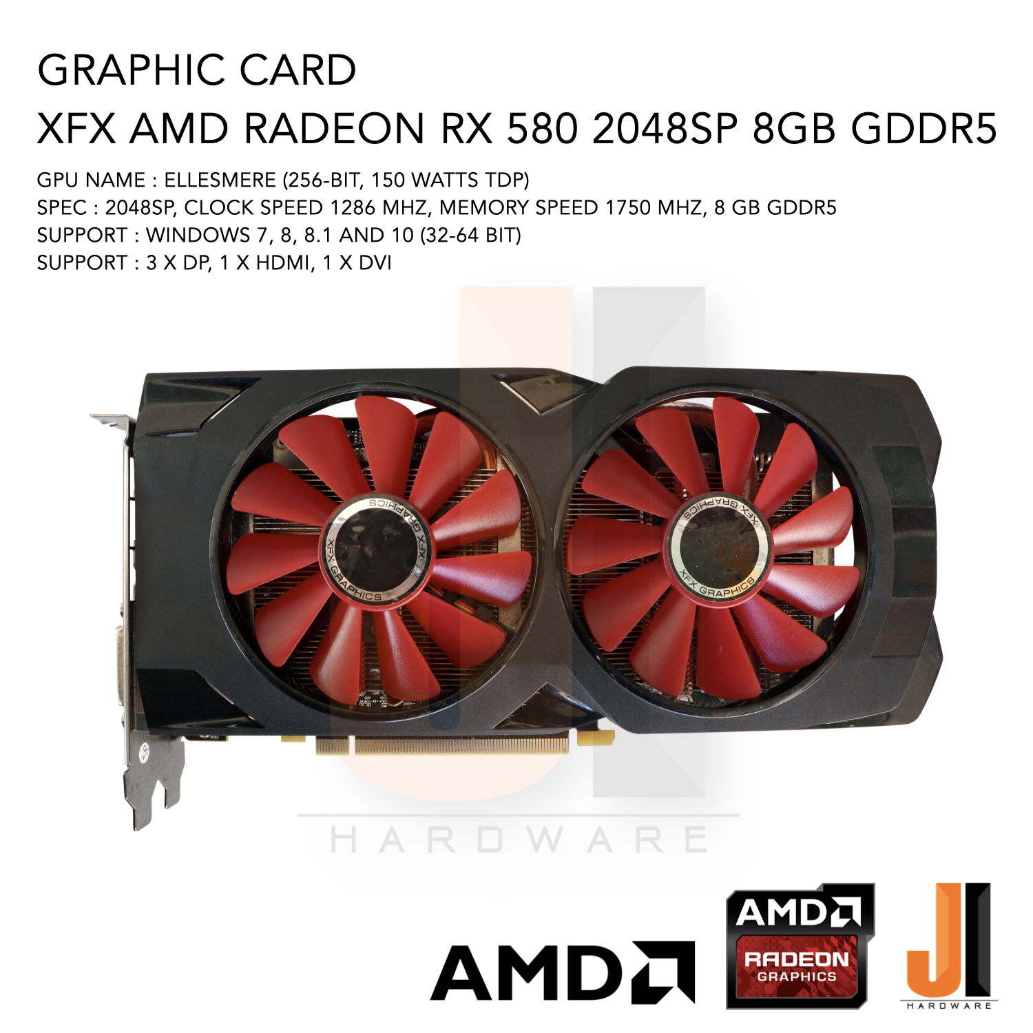 การ์ดจอผ่านการขุด สภาพ 70-80% XFX AMD Radeon RX 580 2048SP 8GB 256-Bit ...