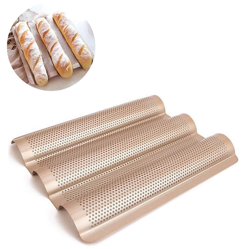 3-Slot Non-Stick Golden Baguette Baking Tray Loaf Mould French Bread ...