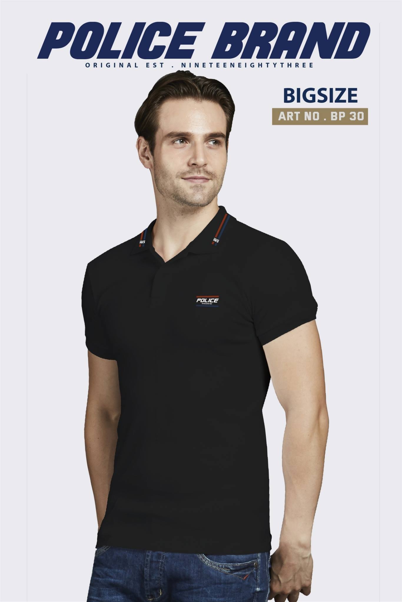 เสื้อโปโล Police Bigsize ทรง Slim fit ผู้ชายผู้หญิง สี ดำกรมท่าขาวเทา (BP30) - POLICE.. - ThaiPick