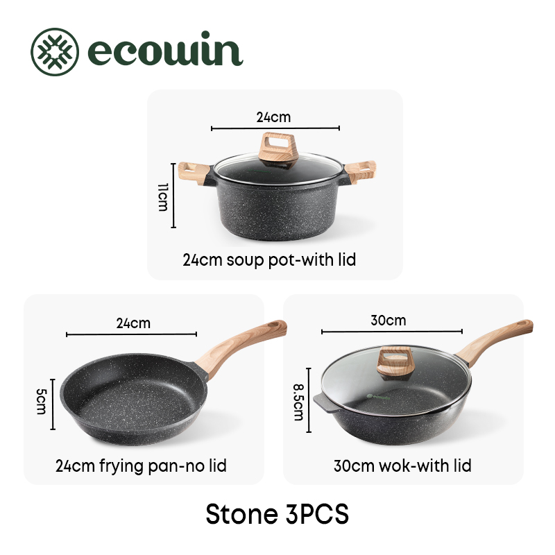 Ecowin ชุดเครื่องครัว 3 / 4 ชิ้น - กระทะ Nonstick ชุดกระทะทอดลึก Wok + กระทะ + หม้อซุป + กระทะ ...