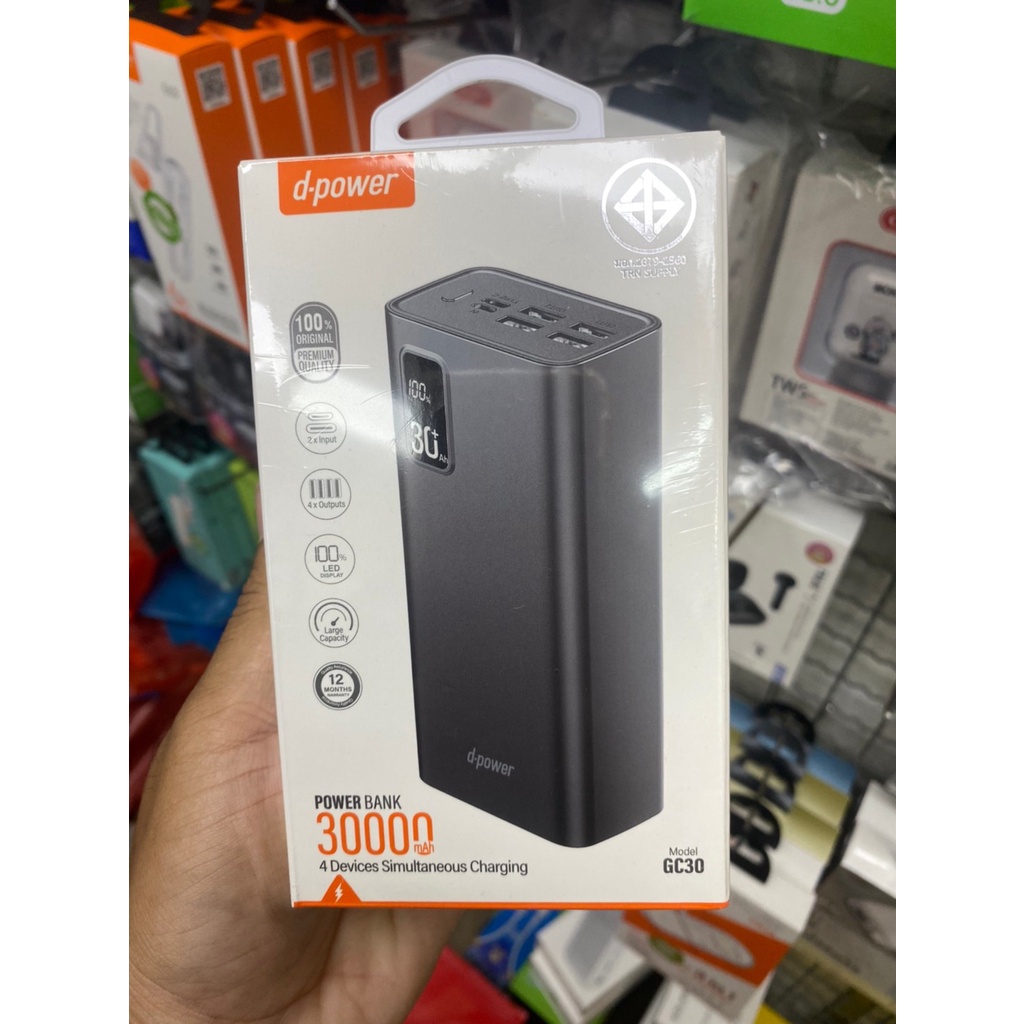 d-power GC30 แบตสำรอง 30,000 MAH 4 output usb 2 input pd + micro ...