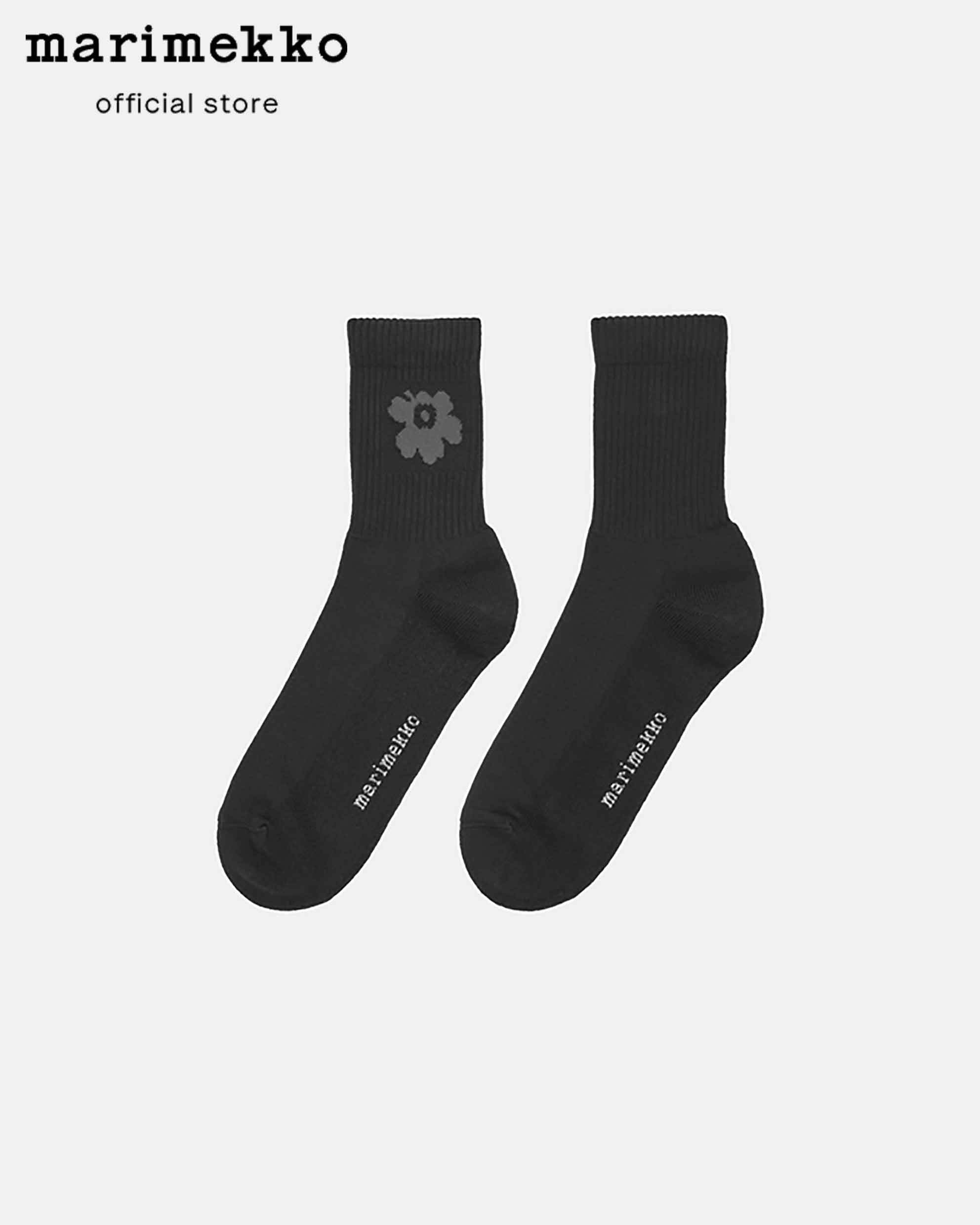 MARIMEKKO PUIKEA UNIKKO ONE Sock ถุงเท้า ถุงเท้าลายดอกไม้ ถุงเท้าสีดำ ...