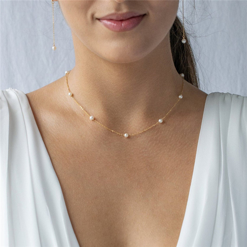 Natural Pearl Necklace 14K Gold Filled925 Silver Necklace Choker ...