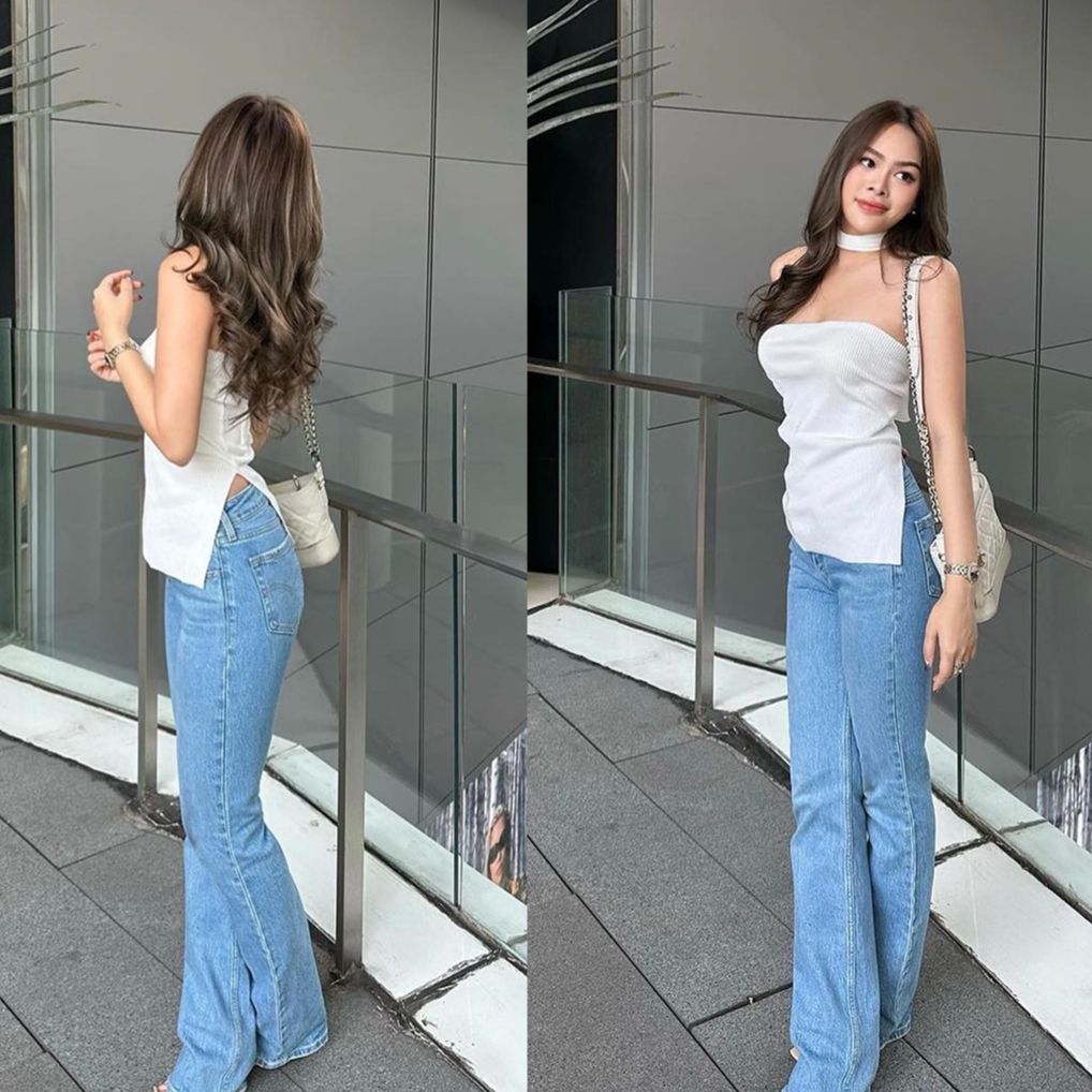 Hey rosie the label - Ronnie Top shoulder off ฟ้าชมพู ขาว พร้อมส่ง ...