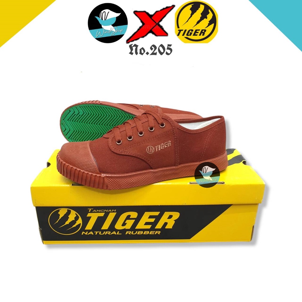 รองเท้าผ้าใบ Tiger 205 พื้นเขียว รองเท้านักเรียน น้ำตาลขาวดำ รองเท้า ...