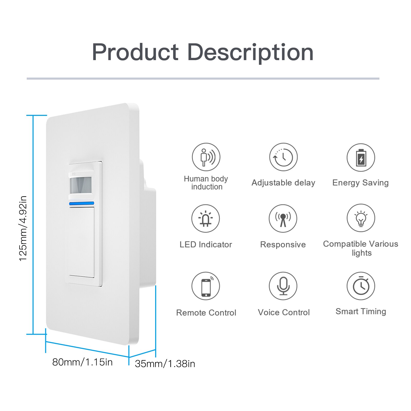 MOES Tuya Smart WiFi PIR Motion Sensor Light Switch Single Pole US ...