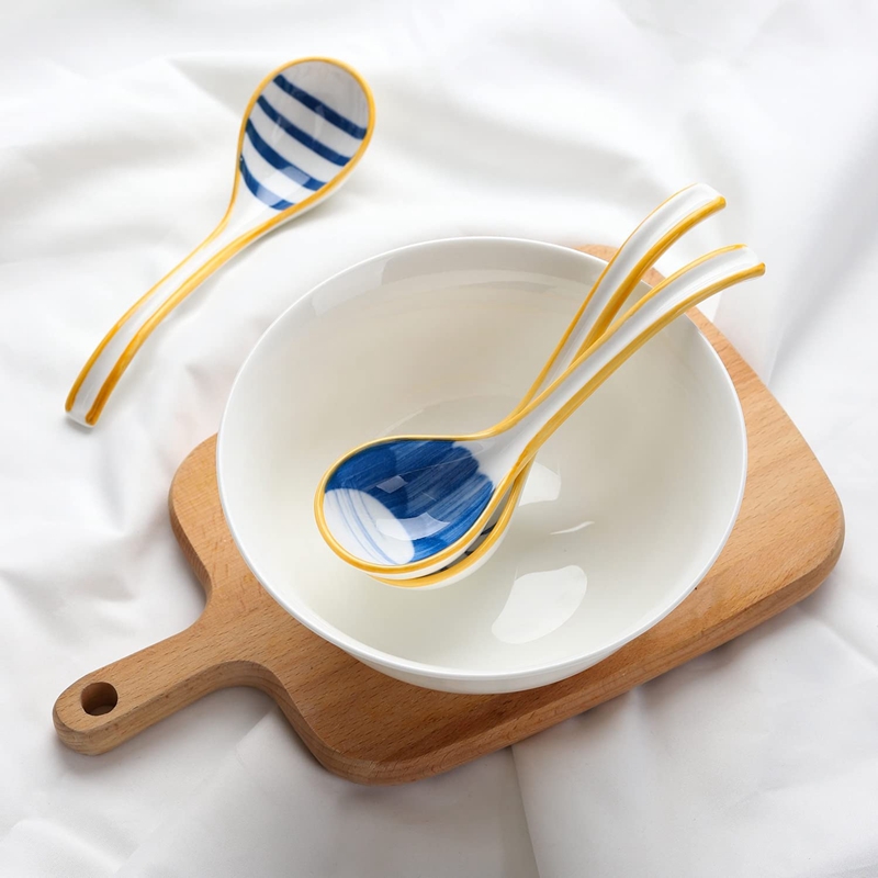 Ceramics Soup Spoons Set of Japanese Soup Spoon Long Handle Soup Spoons ...