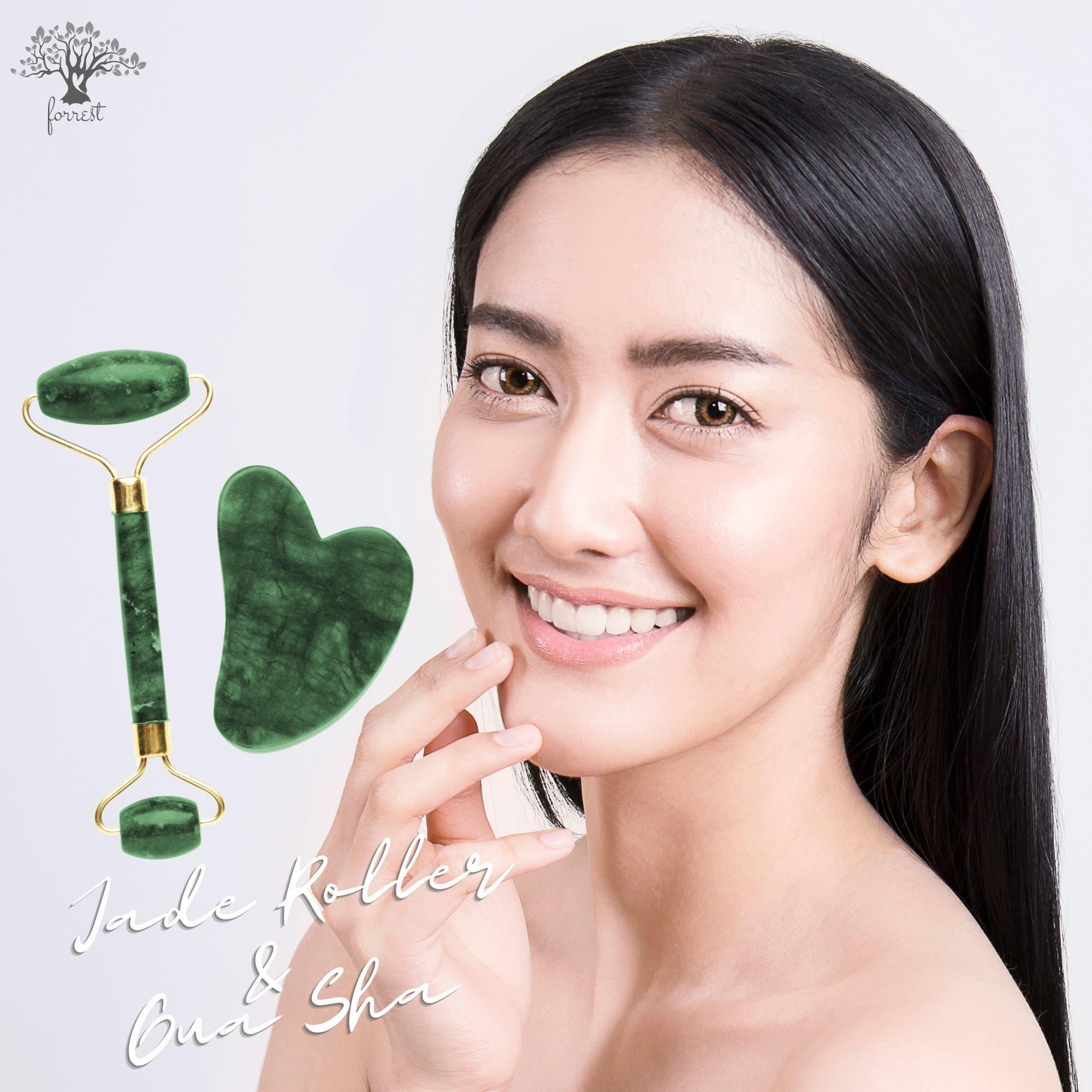 Forrest Jade roller and Gua Sha set ฟอร์เรสท์ ลูกกลิ้งหยก กัวซา เชท ...