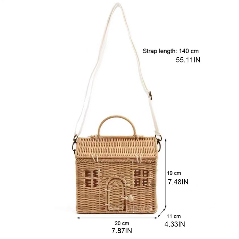 omg Small House Shape Portable Messenger Bag Handmade Rattan Woven ...