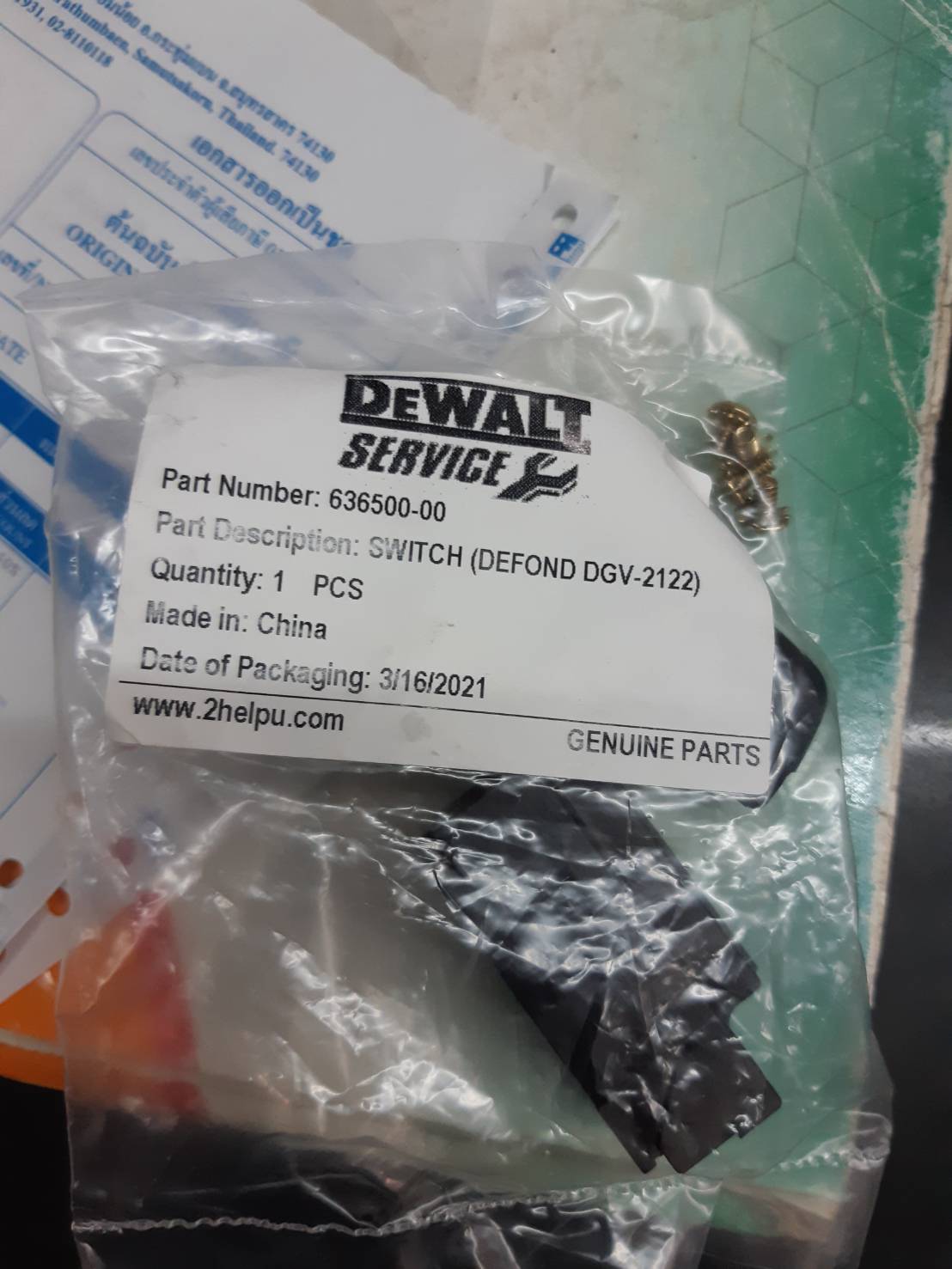 Dewalt switch model. D28413,D28414,D28490,D28491 part no.636500-00 ...