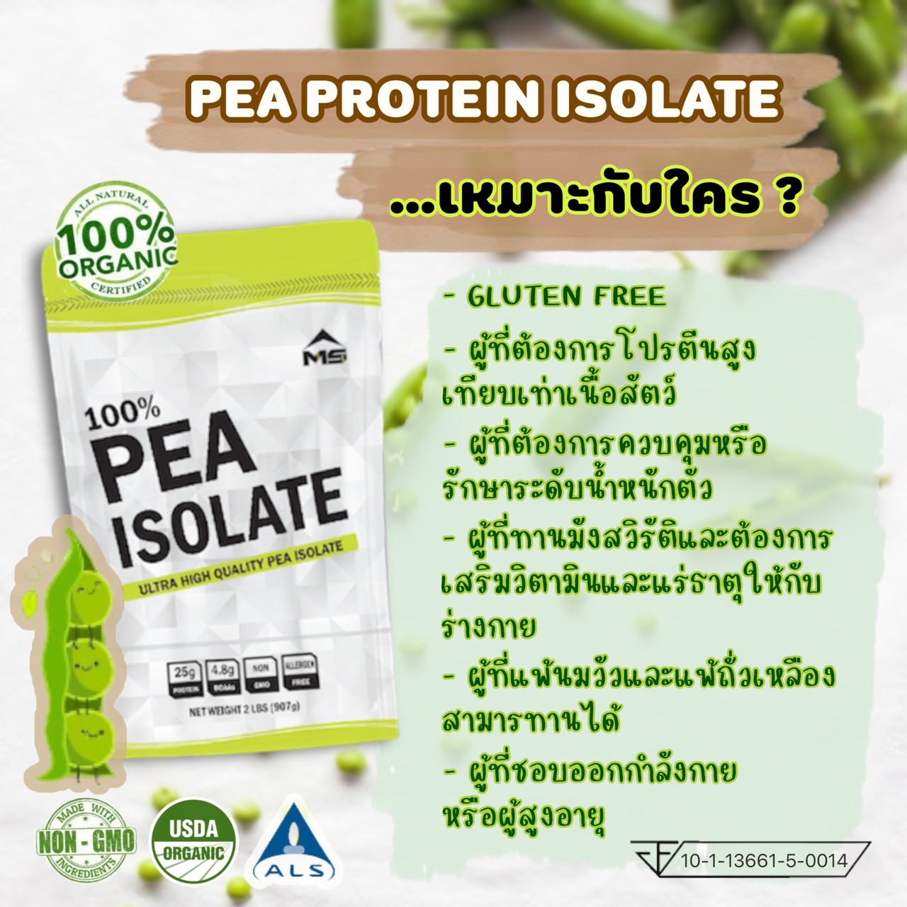 MS PEA PROTEIN ISOLATE ORGANIC เวย์โปรตีนพีช โปรตีนถั่วลันเตา ไอโซเลท ...