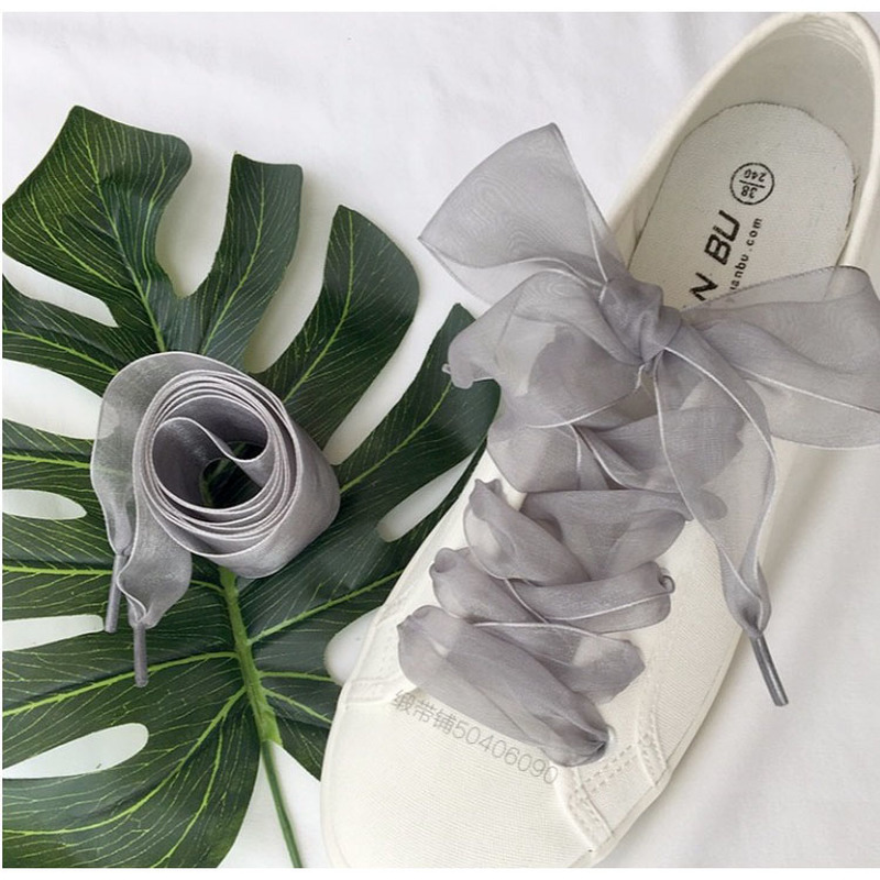 1 Pair Satin Silk Flat Shoelaces 2.5cm Wide Sweet Ribbon Shoe Laces ...