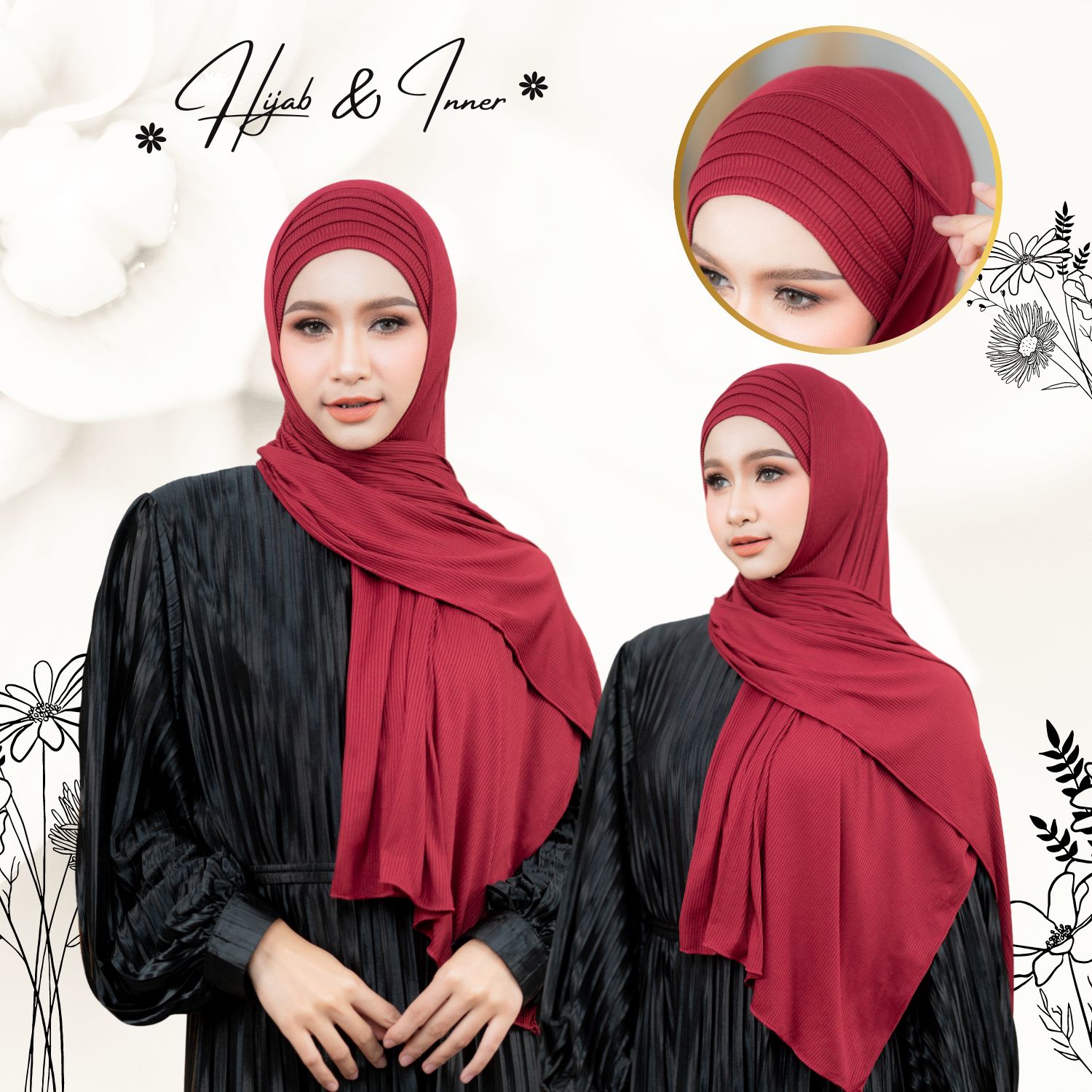 ผ้าพันฮิญาบสวมสำเร็จ พร้อมอินเนอร์ ดีเทลตีเกร็ด เนื้อผ้าร่องสวมใส่ง่ายใส่สบายHM44 - รุสมีนี ...
