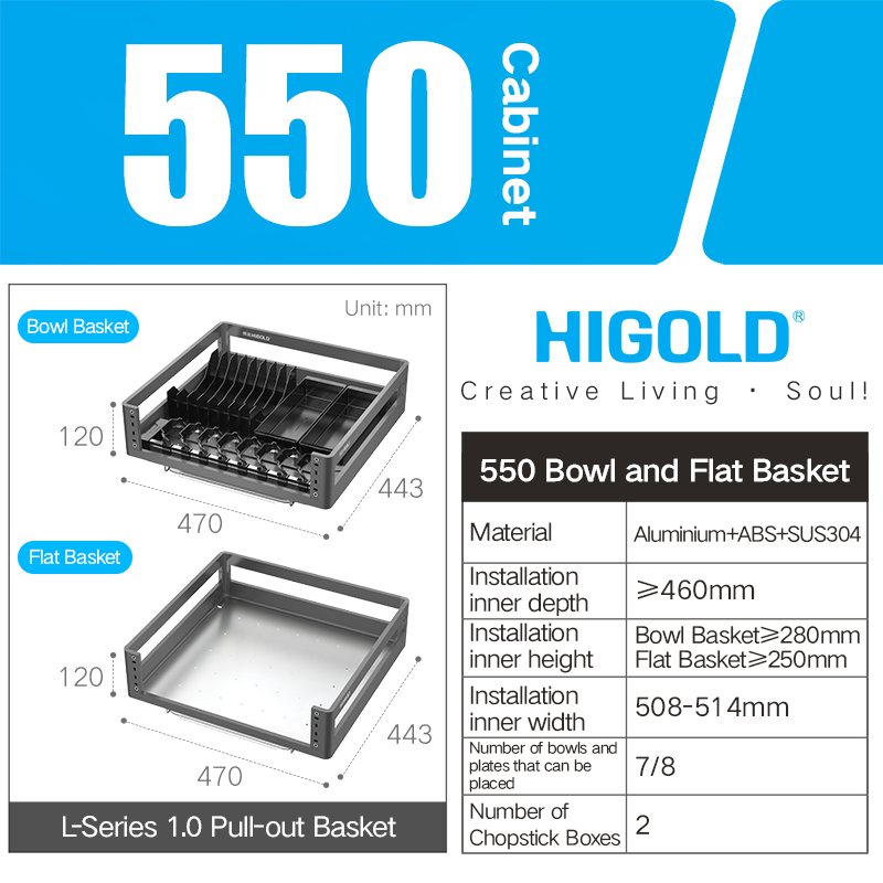 HIGOLD 500mm Pull Out Basket 2 IN 1 Double Drawer With Dish Rack 304 ...