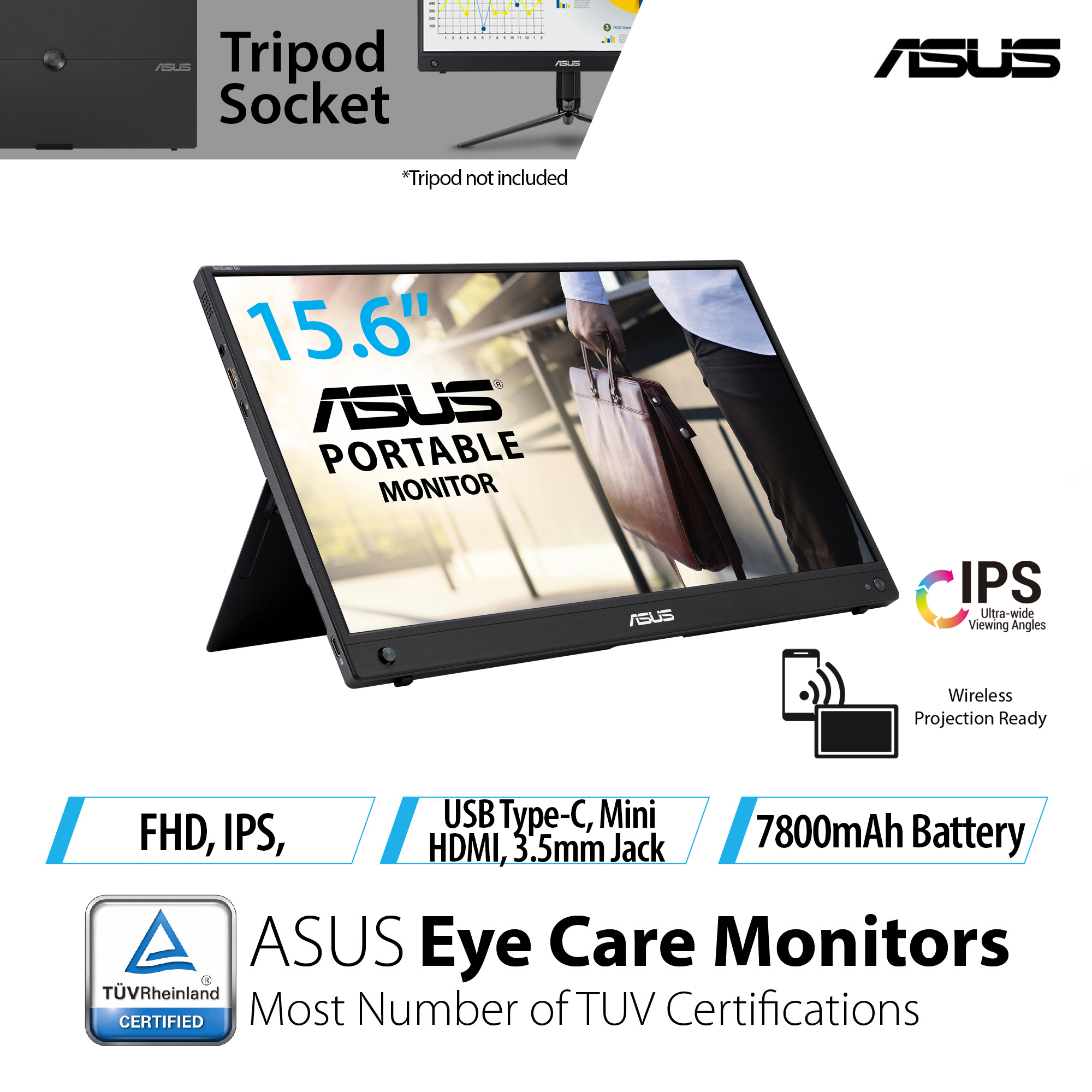 ASUS ZenScreen Go 15.6” 1080P Wireless Portable Monitor (MB16AWP ...