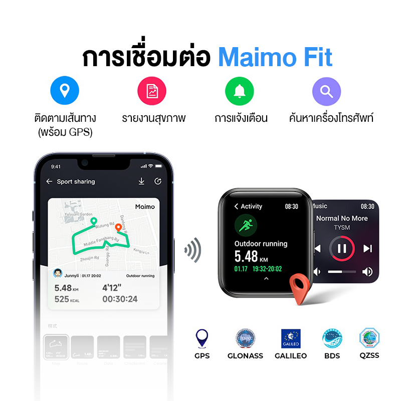 ใหม่ล่าสุด Maimo Flow Smart Watch GPS 1.6 AMOLED HD Screen วัดออกซิเจน ...