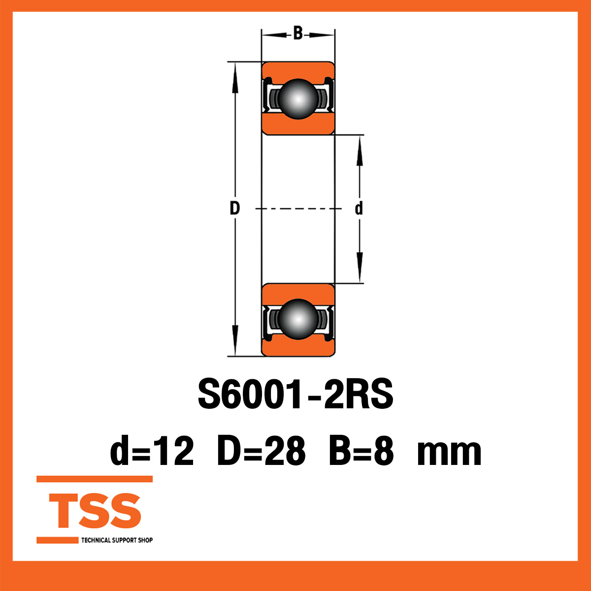 S6001-2RS (12x28x8) ตลับลูกปืนเม็ดกลมสแตนเลส ฝายาง S6001RS SS6001 ...