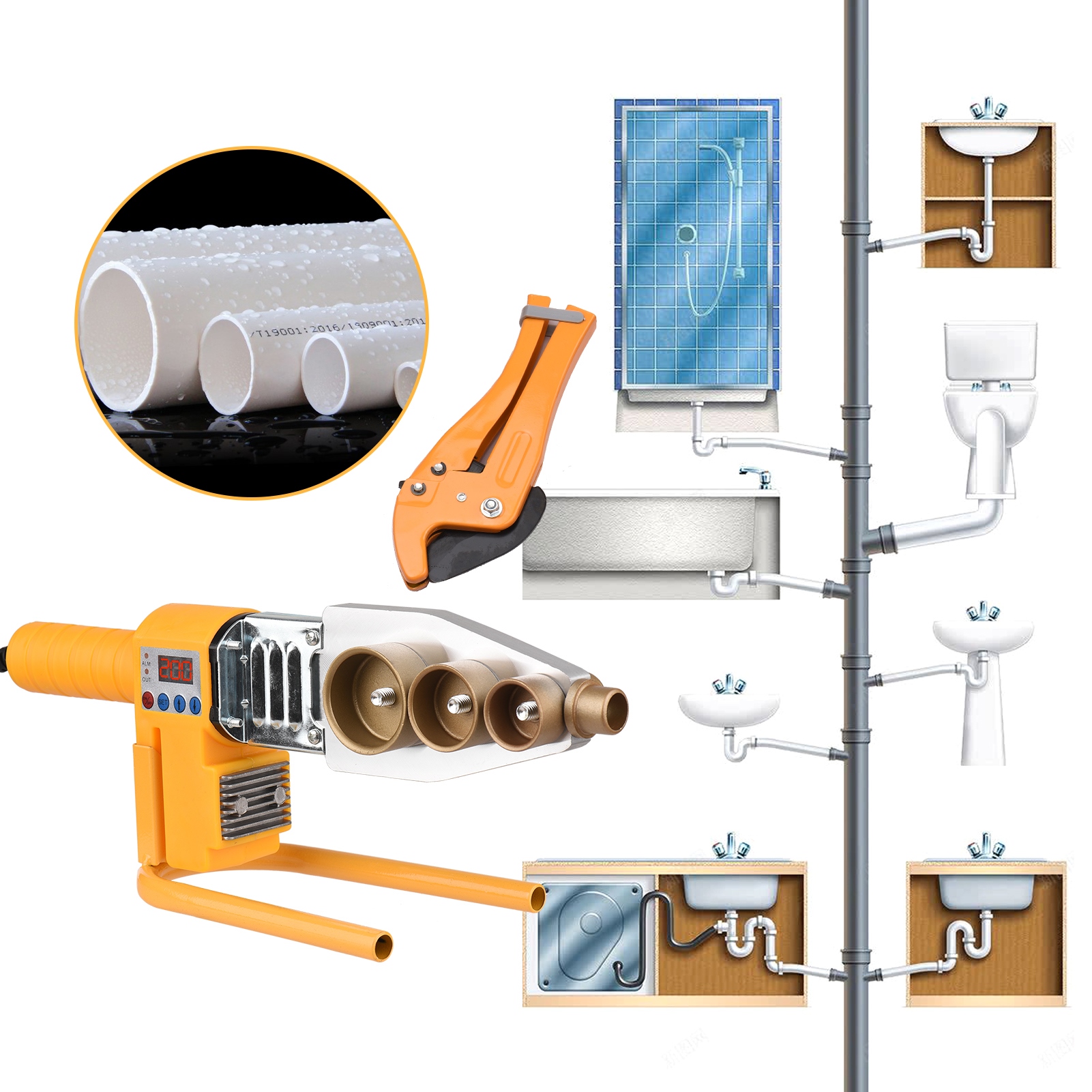 Electric Pipe Welding Machine Heating Tool Heads Set For PPR PB PE ...