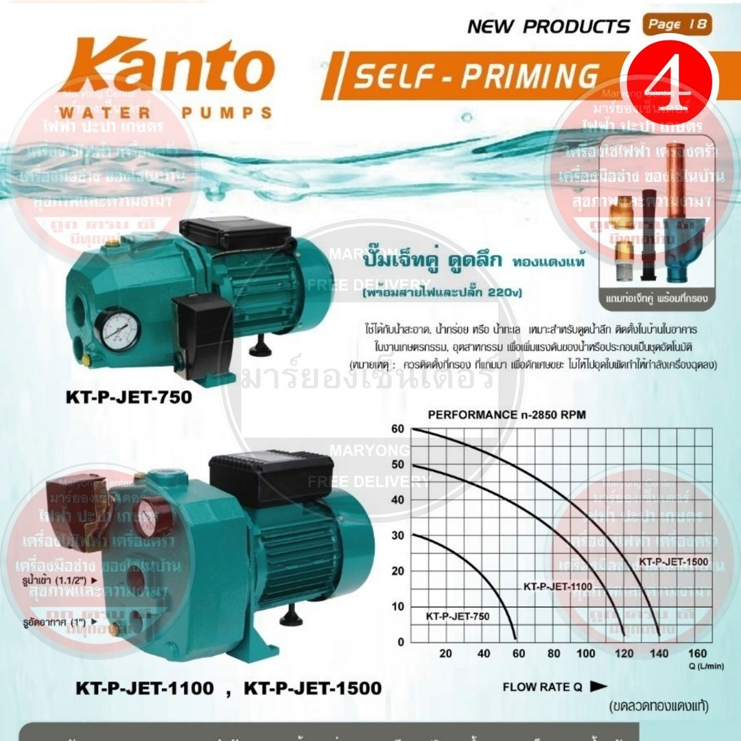 KANTO WATER PERIHERAL PUMP KT-P-JET-1500 คันโต ปั๊มเจท ดูดลึกทองแดงแท้ ...