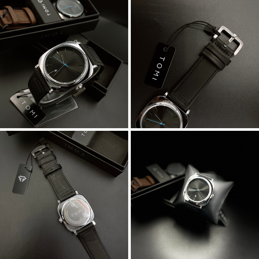 watchtime นาฬิกาข้อมือ TOMI แบรนดฺ์แท้ กันน้ำ 100% สายหนัง หน้าปัดสี่เ ...