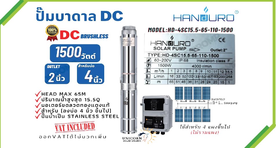 Handuro 750W (2 นิ้ว) 14.5Q (เฉพาะปั๊มและกล่องควบคุม) รุ่น HD-4SC14.5 ...