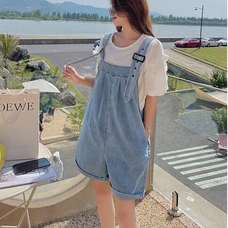 Luna shopกางเกงยีนส์ขาสั้นเอี๊ยมยีนส์ขาสั้น กางเกงหลวม เสื้อผ้าแฟชั่น ...