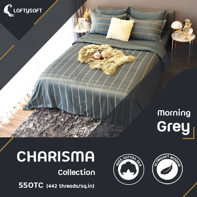 LOFTYSOFT ปลอกผ้านวม 3.5ฟุต Cotton Silk 550 เส้นด้าย Charisma Collection - Morning Grey ...