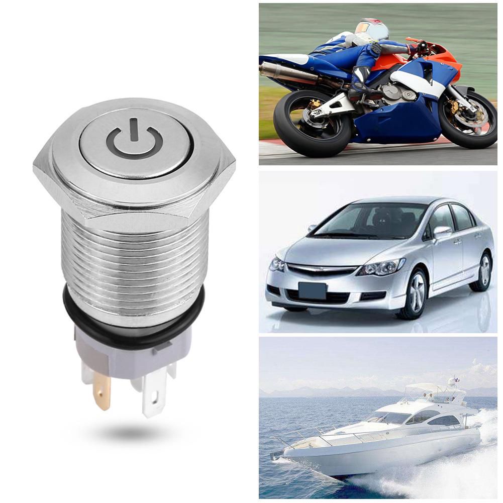 【ราคาแปลกใจ】16mm 12V Car Blue LED Metal Push Button Toggle Switch ...