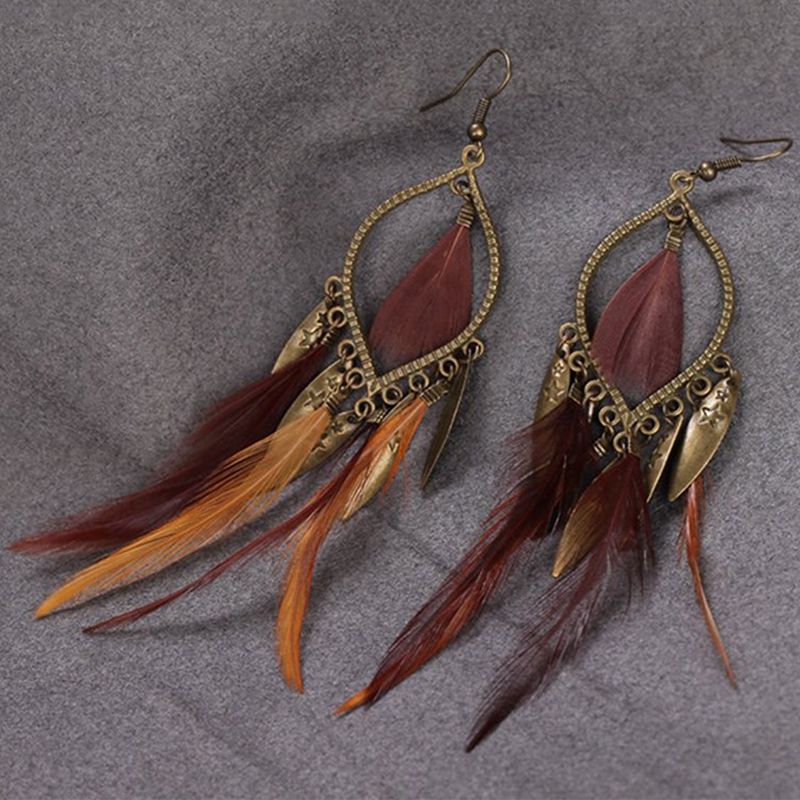 Fashion Exotic European Alloy Feather Long Drop Earrings for Women ...