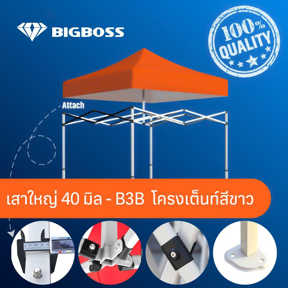 เต็นท์พับ BIGBOSS รุ่น (B3B) 2*2 เต็นท์ขาสีขาว(ใหญ่ 40 มิล) +ผ้าใบ ...