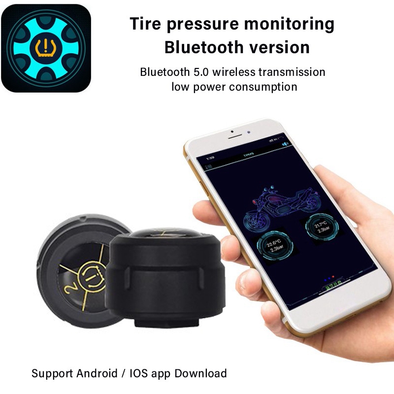 2PCS Bluetooth 5.0 Motorcycle TPMS Tire Pressure Alarm System Sensor Android/IOS Tyre Pressure ...