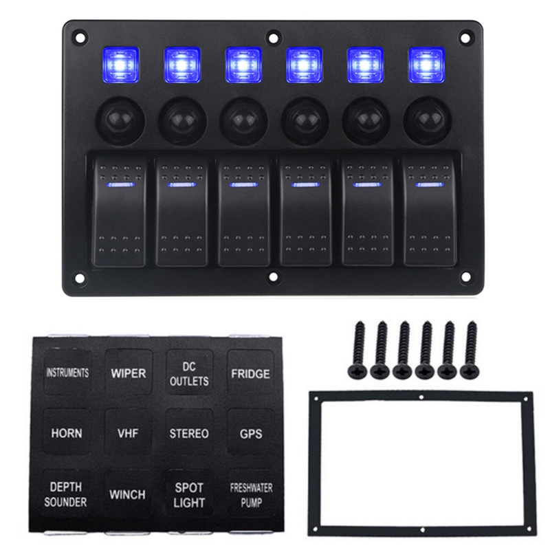 Car Boat Rocker Switch Panel 12V Marine 6 Gang Vehicle Truck Auto Panel ...