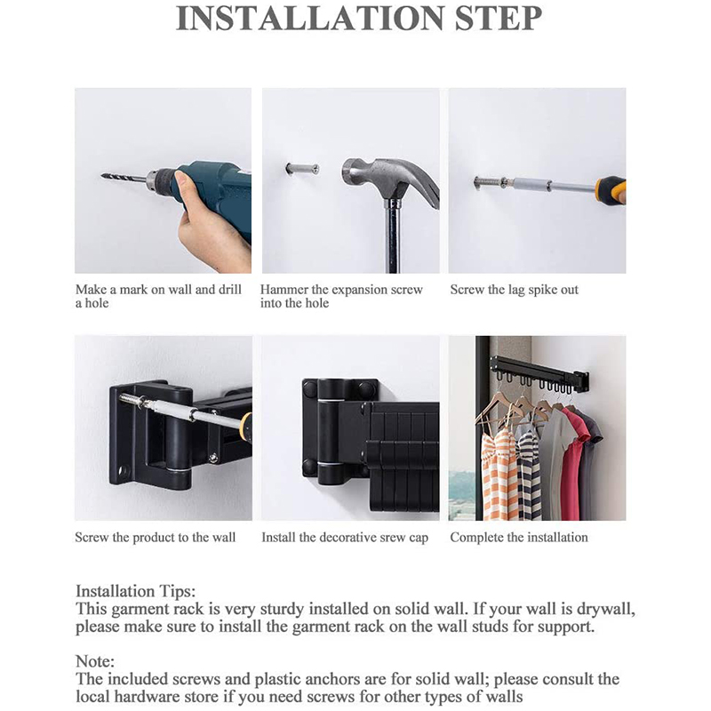 Multi-Purpose Clothes Rack Rotatable,Wall Mounted Iron Garment Rack Bar ...