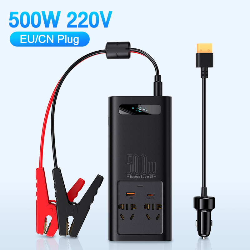Baseus 500W/300W Car Power Inverter Pure Sine Wave Inverter 12V to 220V ...