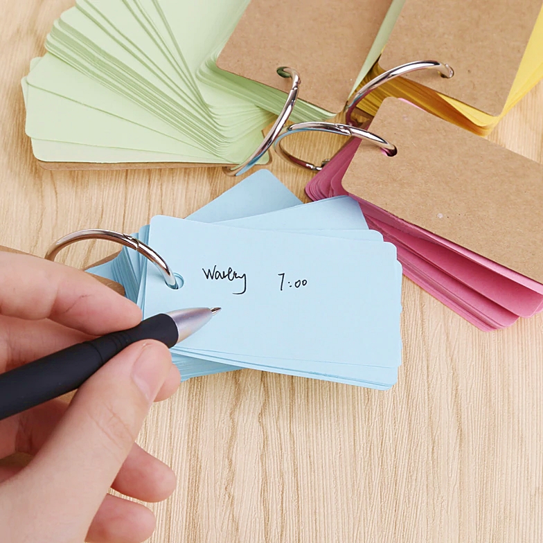 บัตรจดคำศัพท์แบบหลายสี Flash Card ขนาด 4x7 cm หนา 50 แผ่น พร้อมห่วงแกะ ...