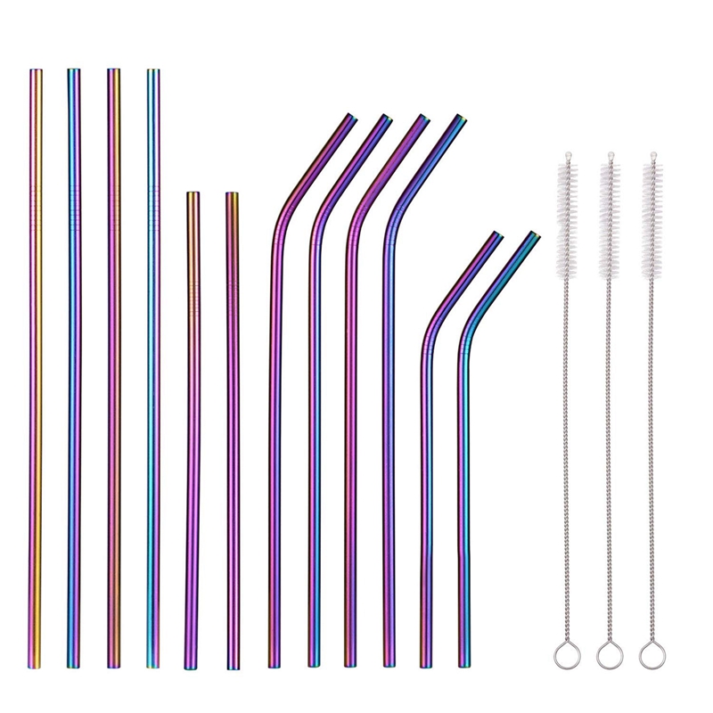 Multicolor Colorful Stainless Steel Straws 10.5 Inch 8.5 Inch Reusable ...