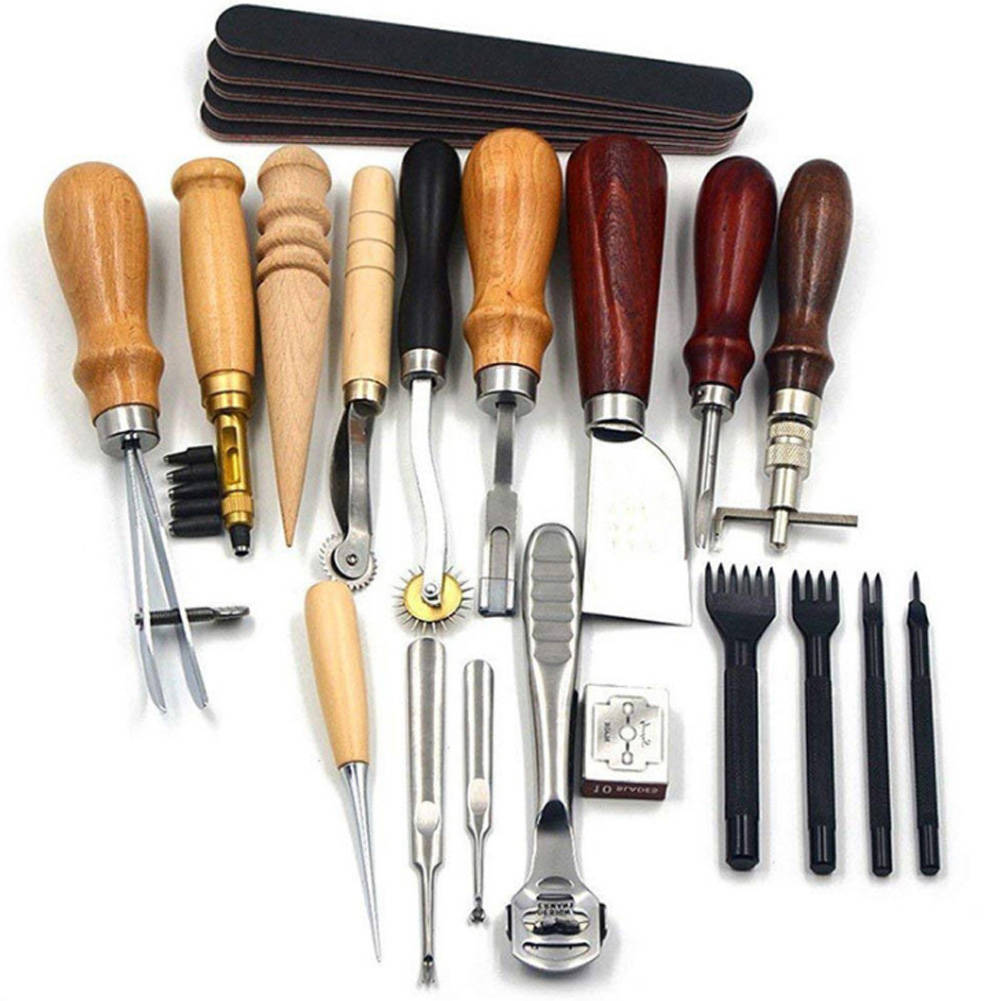 【ราคาถูกคุณภาพดี】19X Leather Craft Hand Tools Kit Stitching Sewing ...