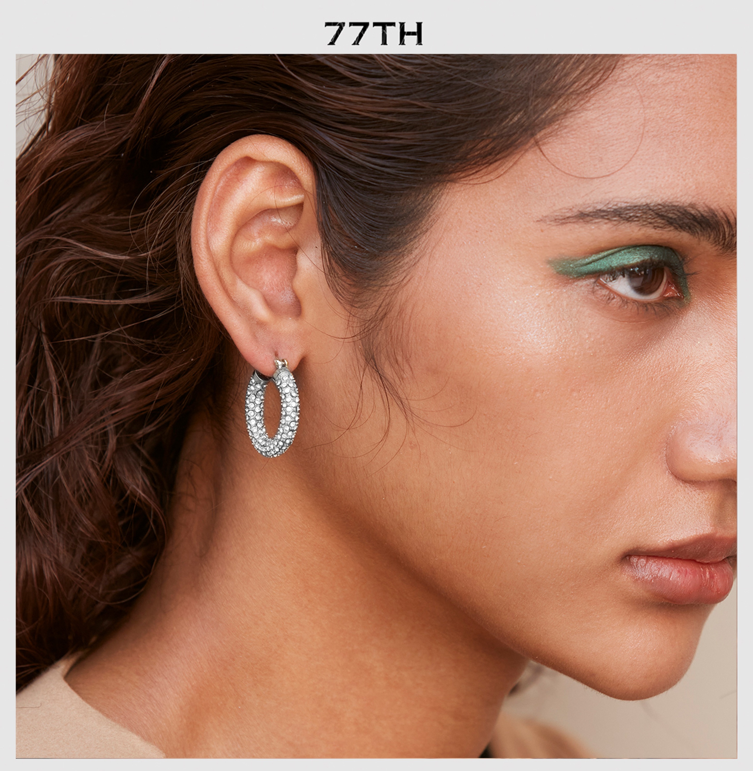 77TH-Clear Crystals Hoop Silver Earrings ต่างหูห่วงประดับคริสตัลสีเงิน ...