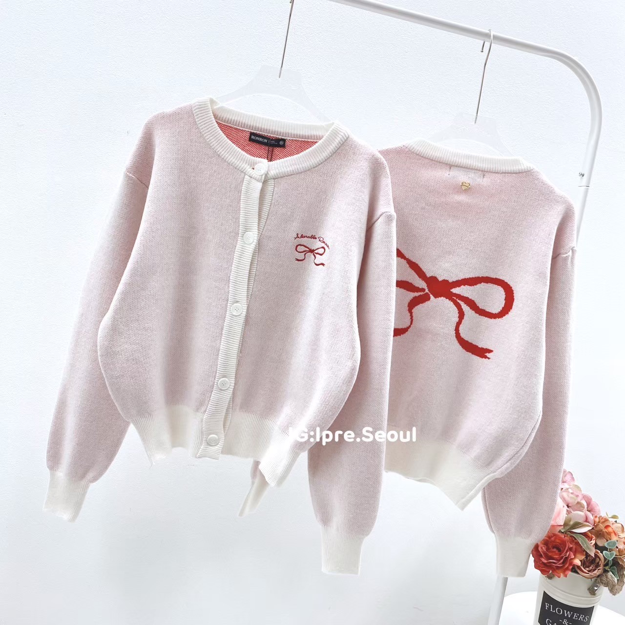 RONRON RIBBON KNIT CARDIGAN (IVORY /RED) | Lazada.co.th