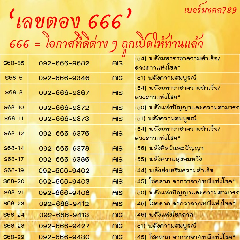 เบอร์มงคล เบอร์ตอง 666 เบอร์สวย เบอร์เติมเงิน เบอร์จำง่าย เบอร์นำโชค เบอร์เสริมสุข ซิมเทพ ราคา ...